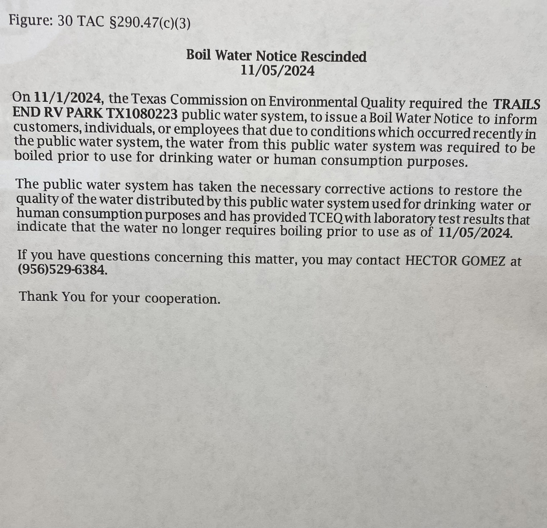 Boil water notice rescinded