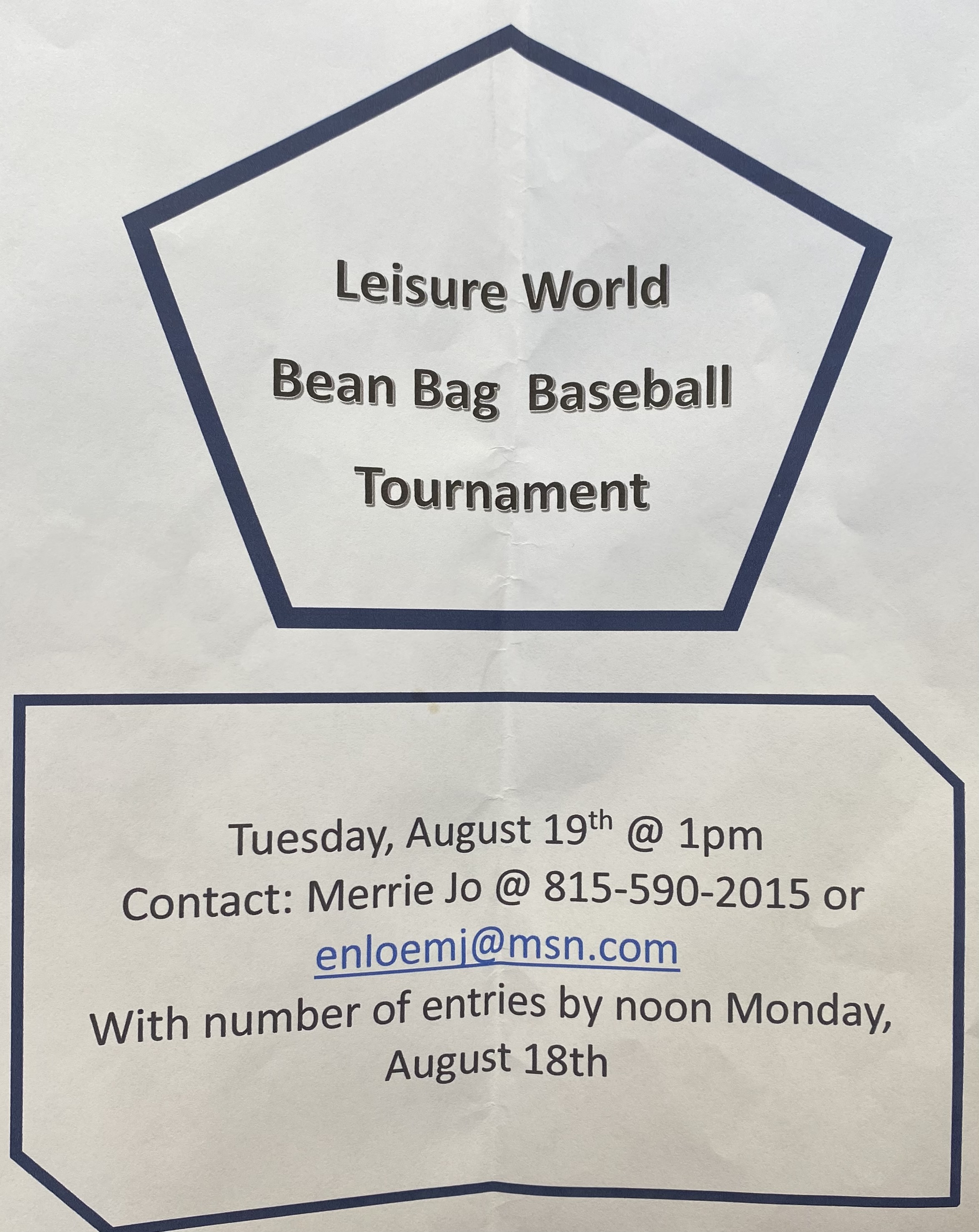 Leisure World Bean Bag Baseball Tournament